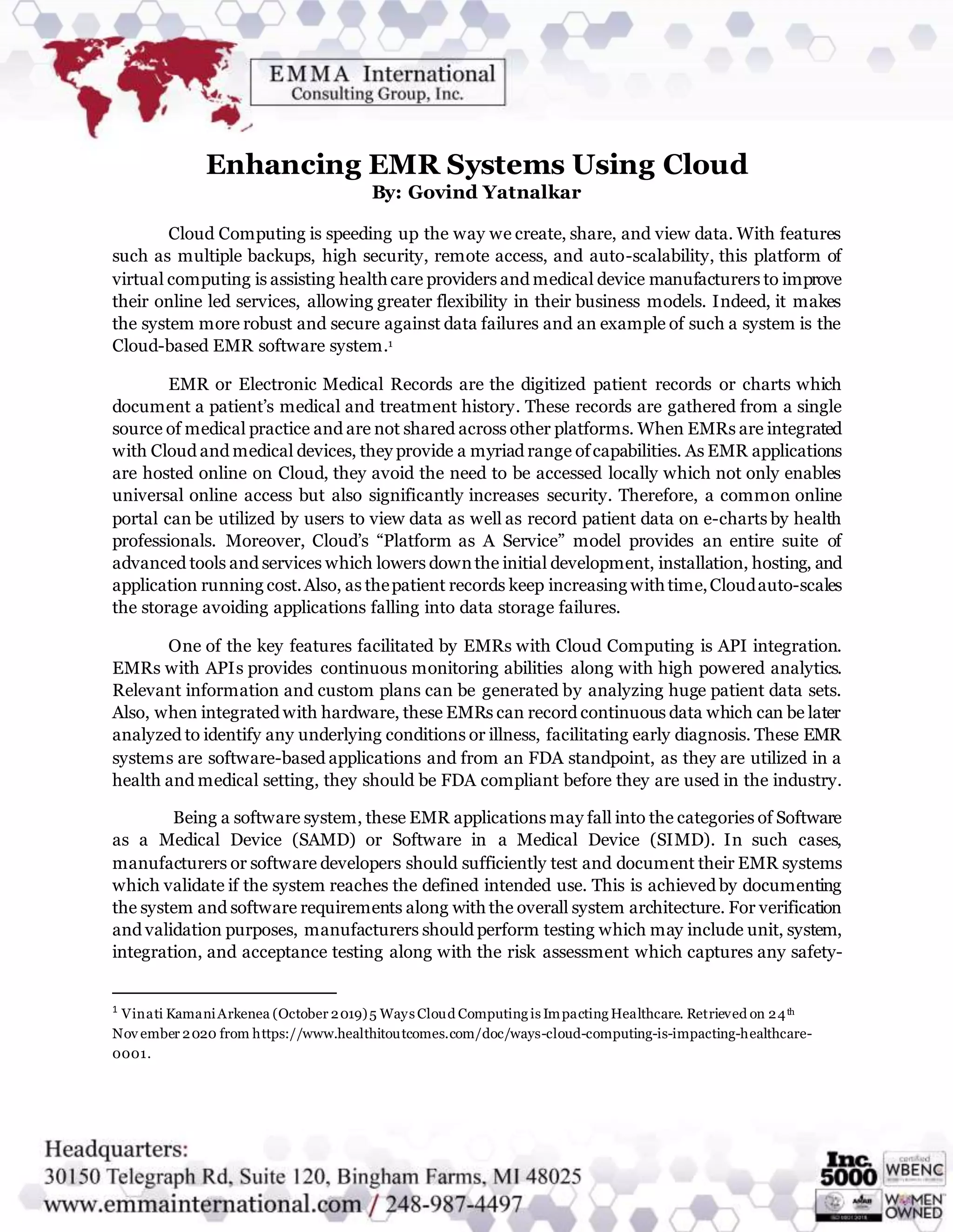Enhancing EMR Systems Using Cloud | PDF