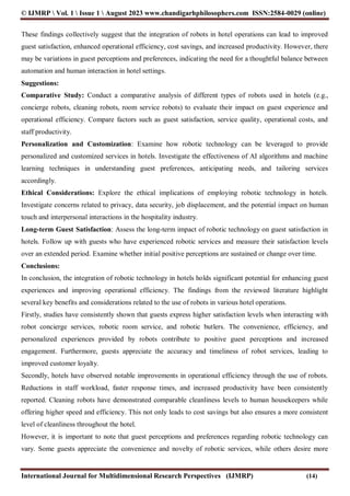 Enhancing Guest Experience and operational Efficiency in Hotels through Robotic Technology-A ...