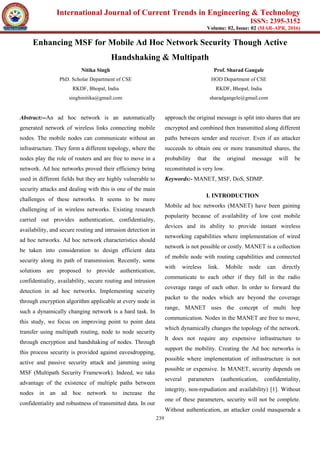 Enhancing msf for mobile ad hoc network security though active handshaking & multipath | PDF