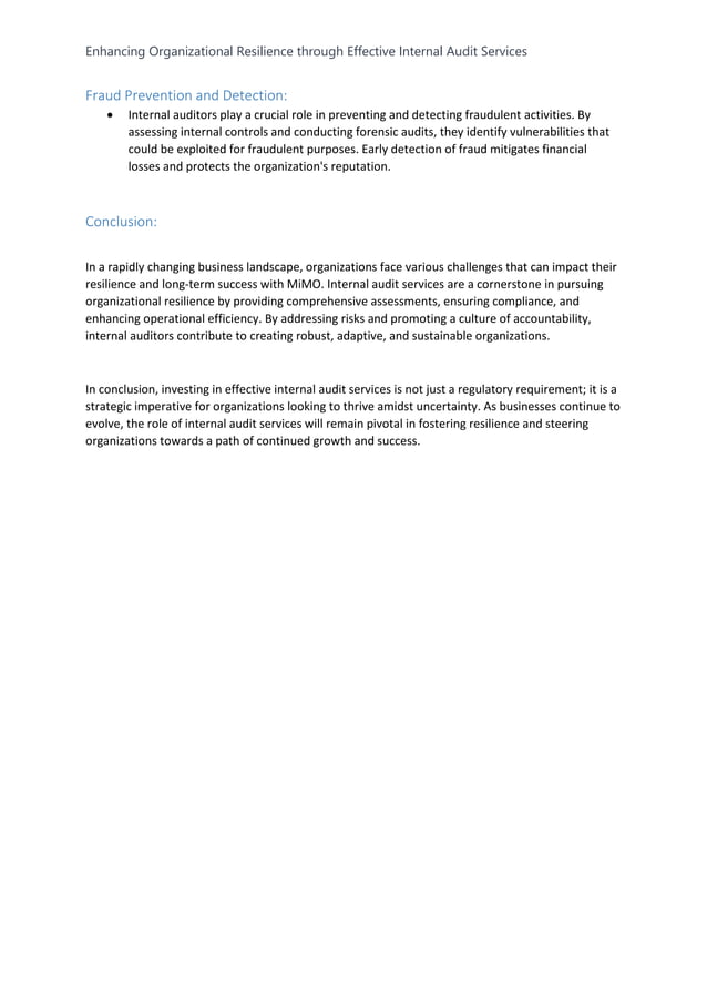 Enhancing Organizational Resilience through Effective Internal Audit Services | DOCX | Business ...