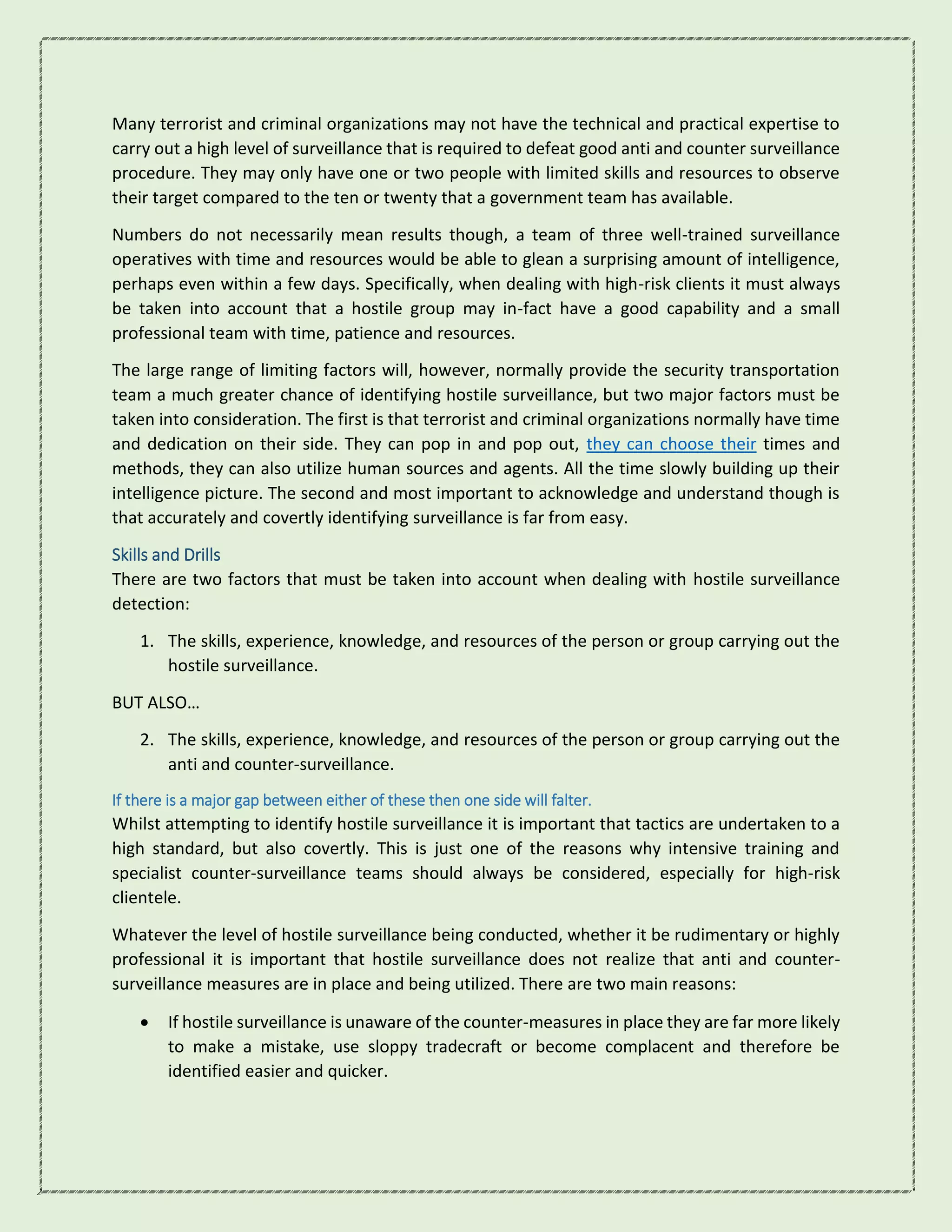 Enhancing Personal Security through Surveillance Detection Techniques | PDF