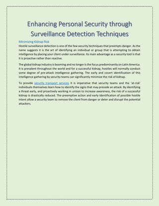 Enhancing Personal Security through Surveillance Detection Techniques | PDF