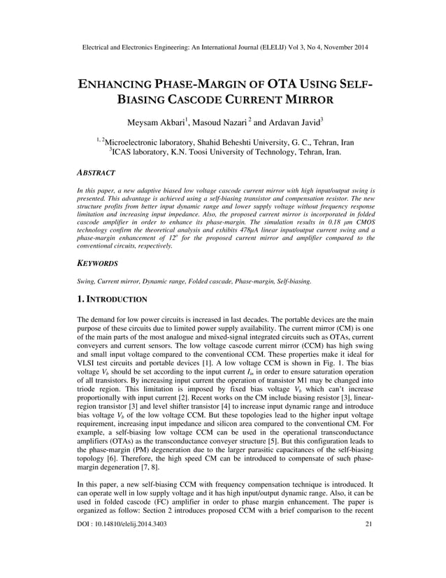 Enhancing phase margin of ota using self biasing | PDF