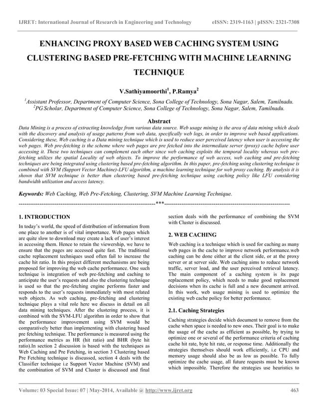 Enhancing proxy based web caching system using clustering based pre fetching with machine ...