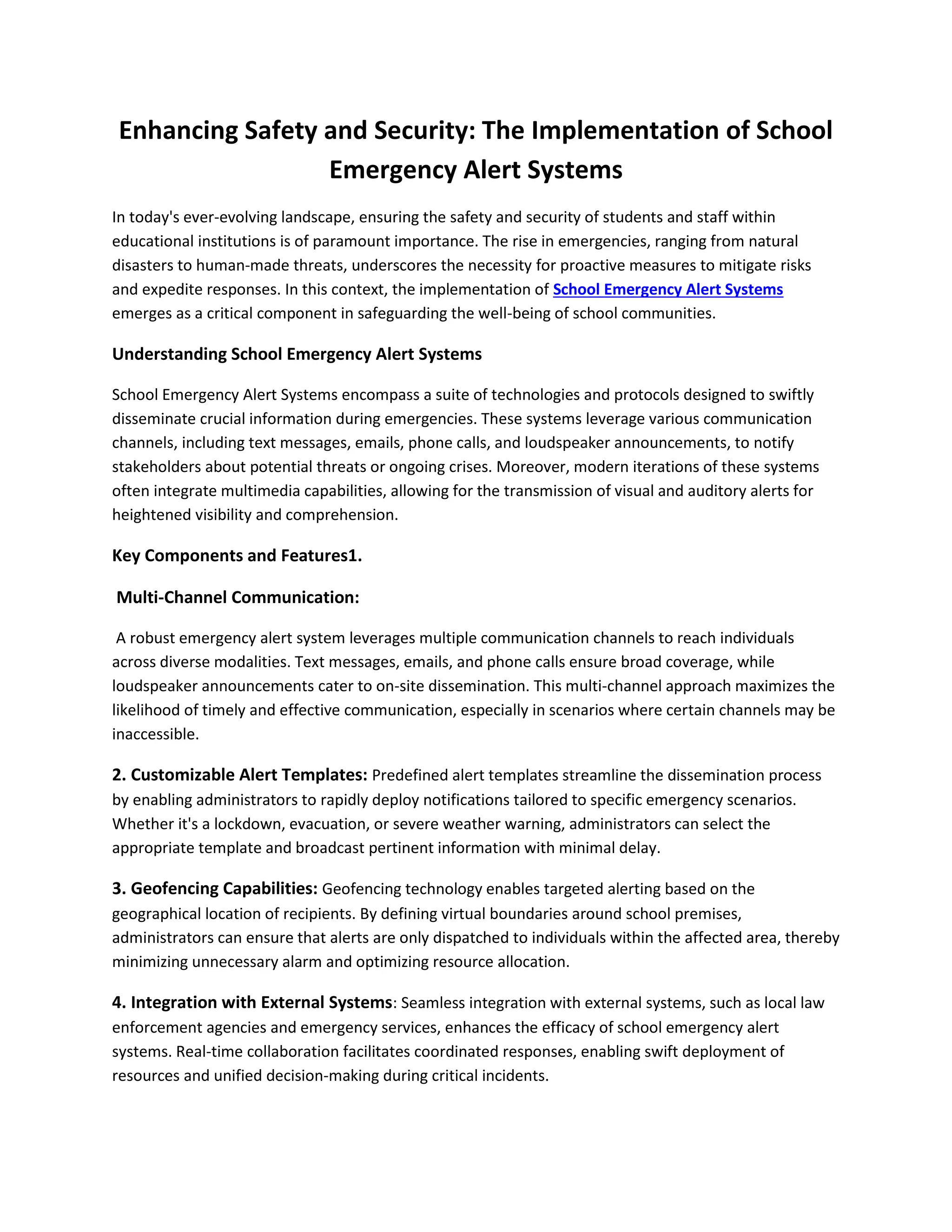 Enhancing Safety And Security The Implementation Of School Emergency Alert Systems Pdf