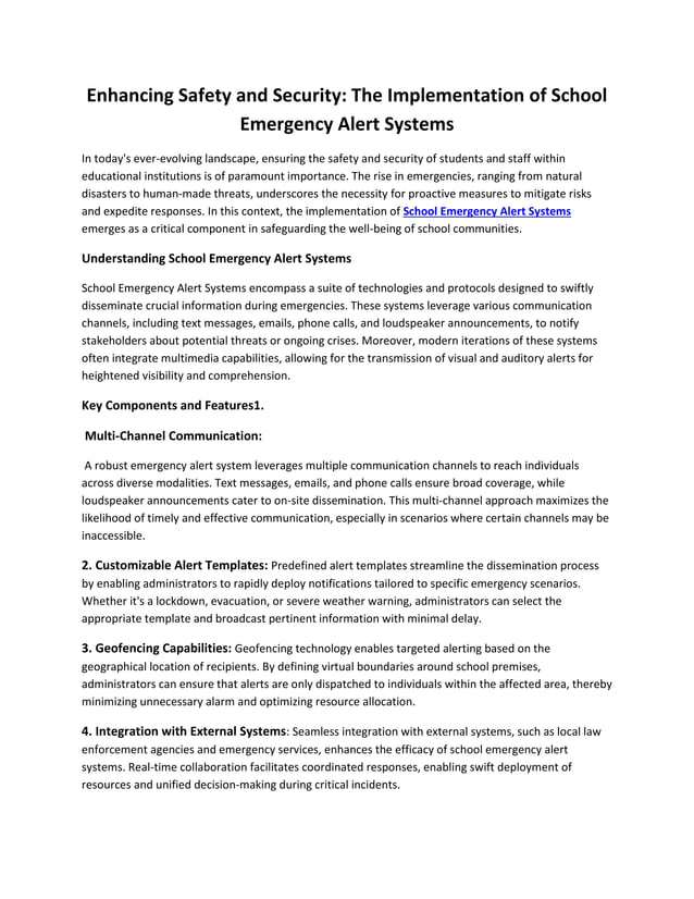 Enhancing Safety and Security: The Implementation of School Emergency ...