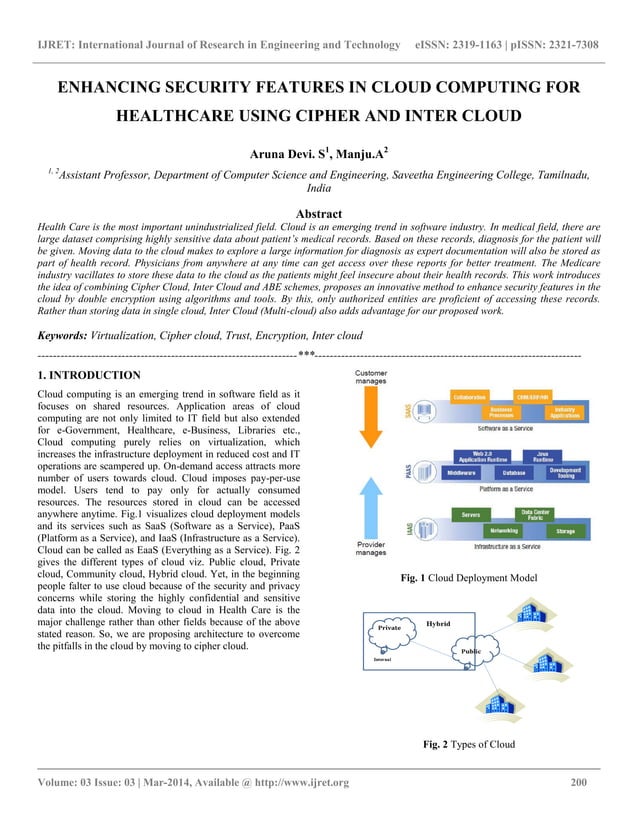 Enhancing security features in cloud computing for healthcare using cipher and inter cloud | PDF ...