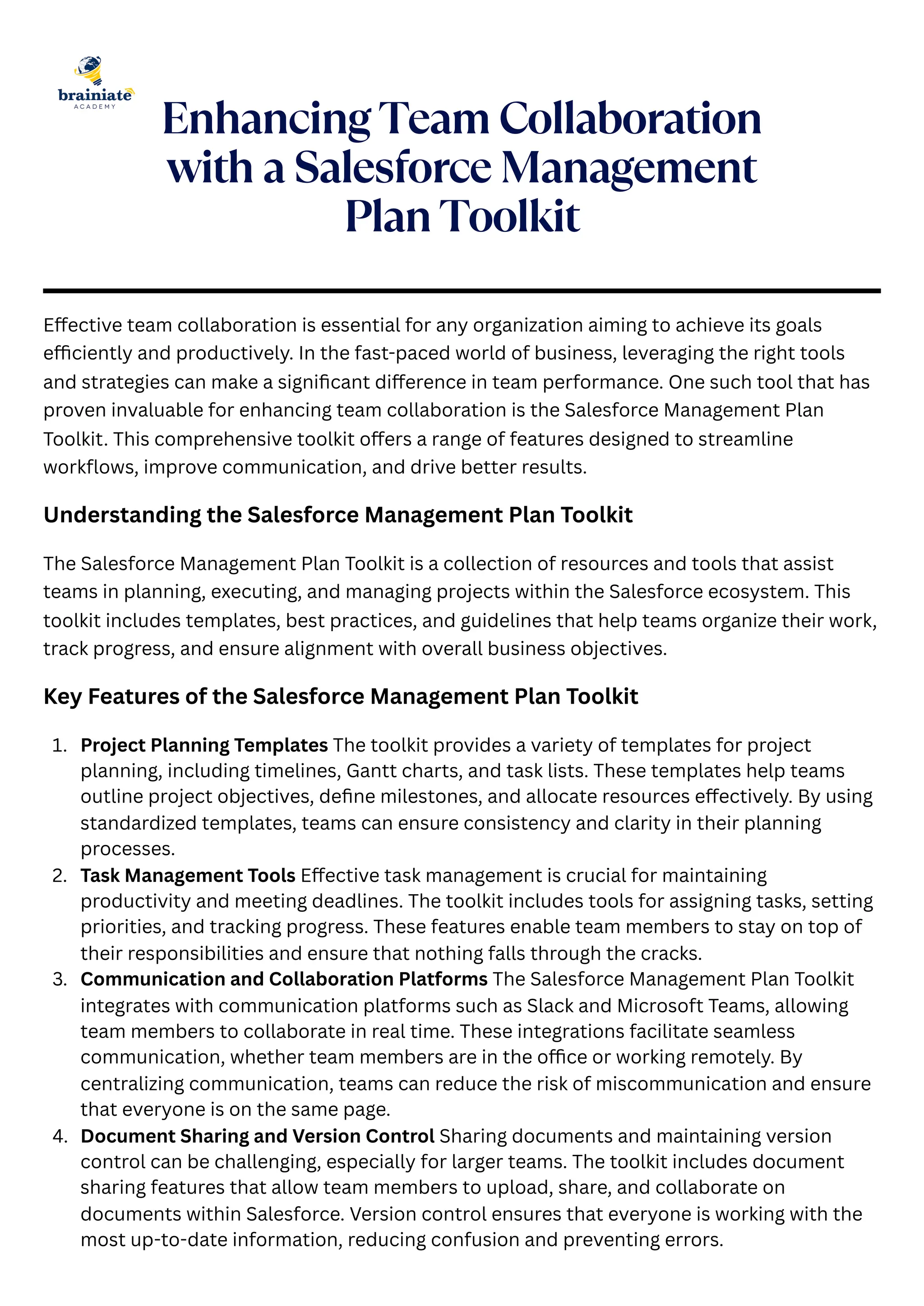 Enhancing Team Collaboration with a Salesforce Management Plan Toolkit ...