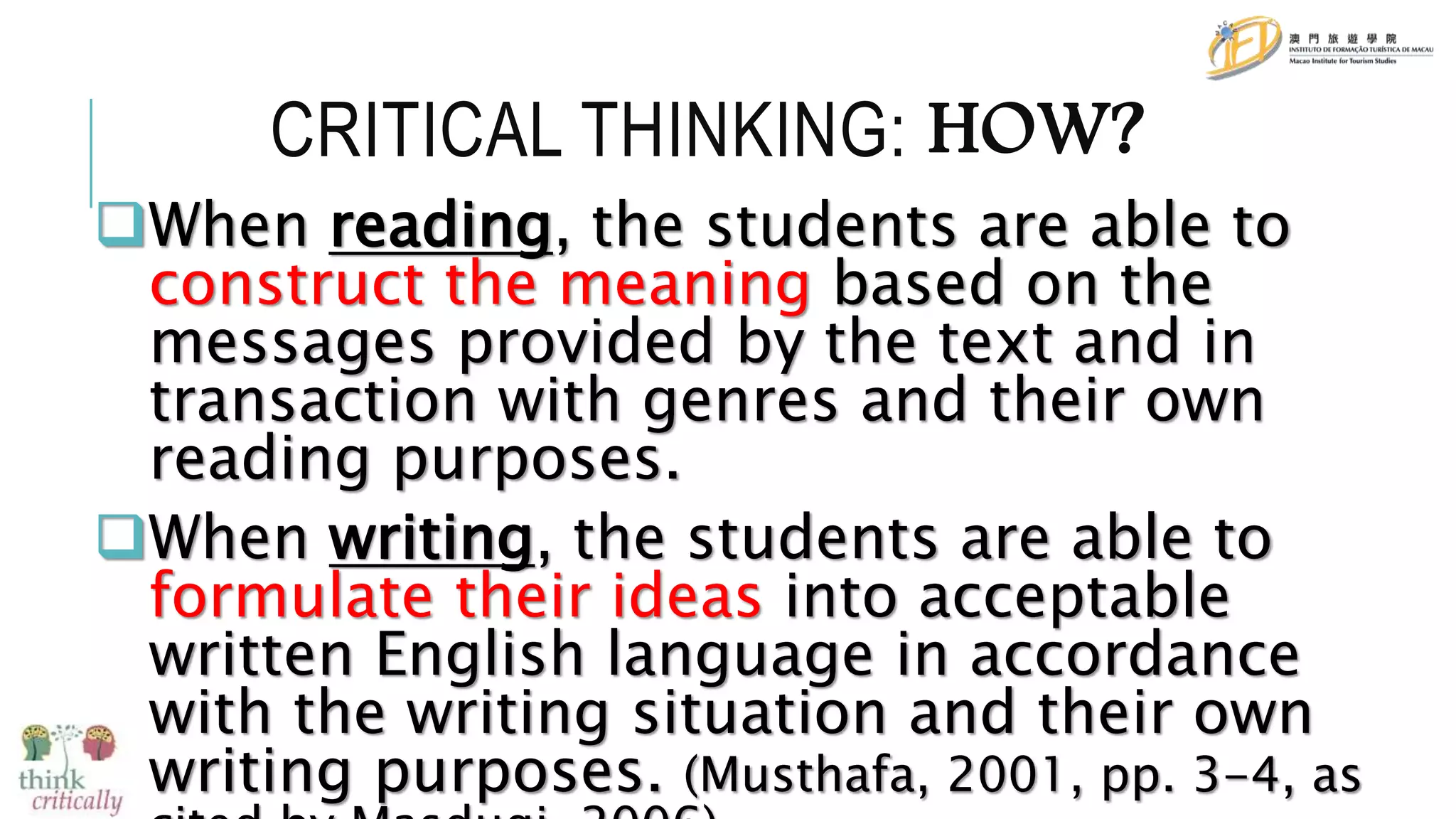 Enhancing The 21st Century Critical Thinking Skills Of Esl Efl Learners Ppt