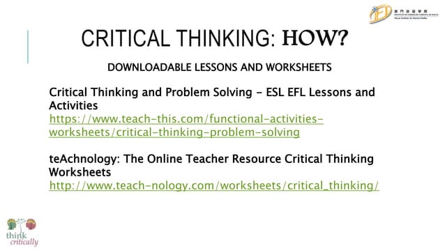Enhancing the 21st century critical thinking skills of ESL/EFL learners ...