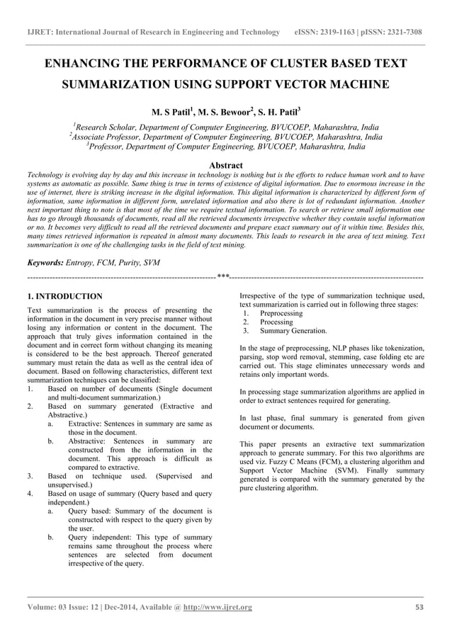 Enhancing The Performance Of Cluster Based Text Summarization Using