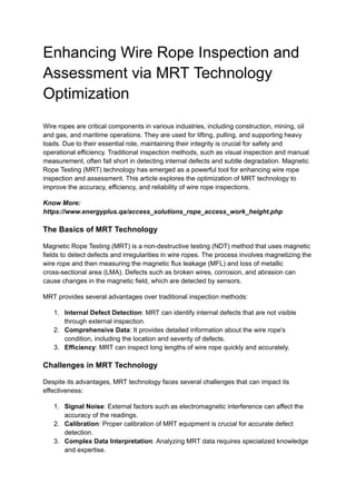 Enhancing Wire Rope Inspection and Assessment via MRT Technology ...