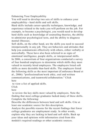 Enhancing Your EmployabilityYou will need to develop two sets of s.docx