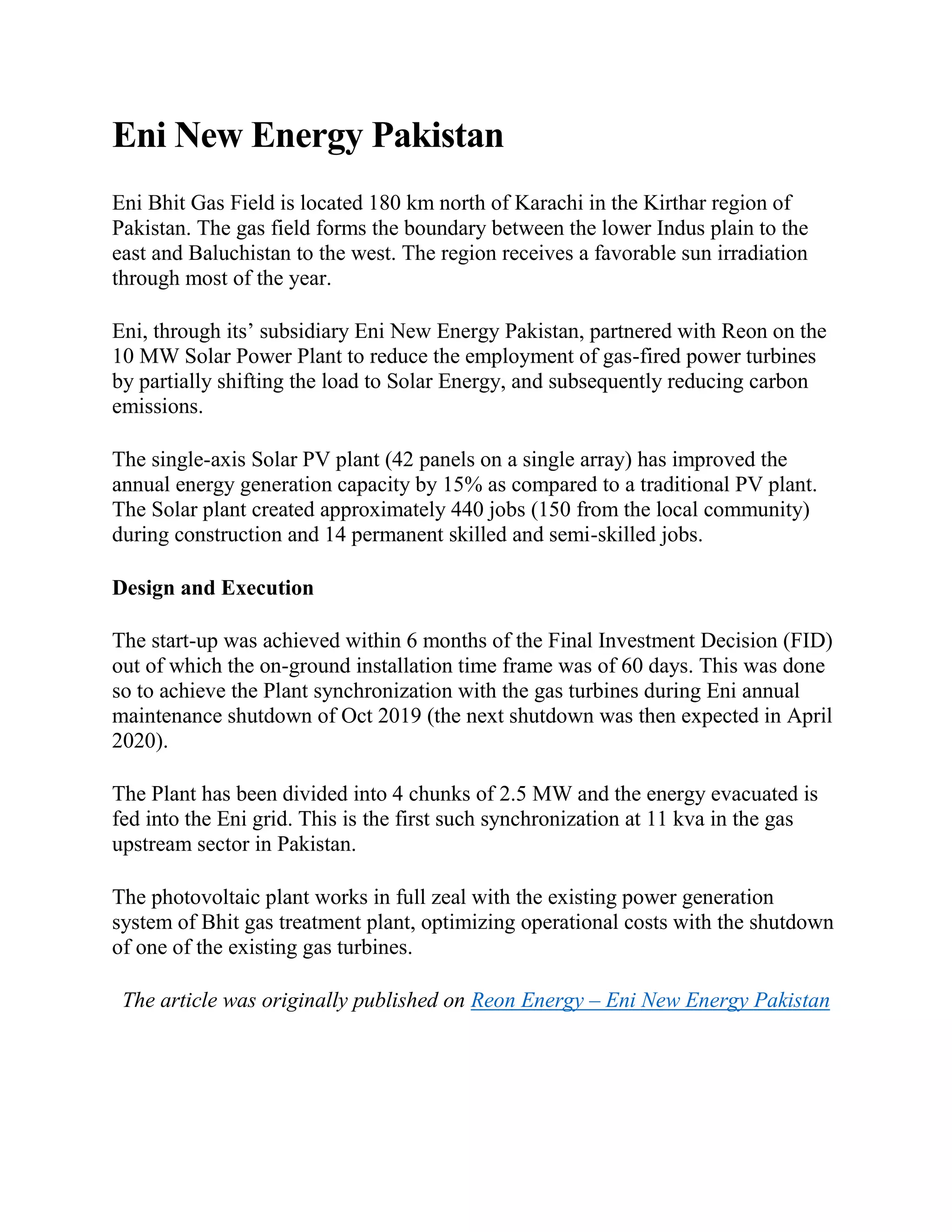 Eni new energy pakistan | PDF