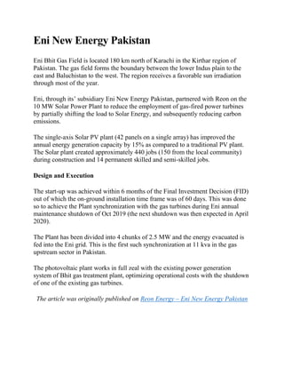 Eni new energy pakistan | PDF