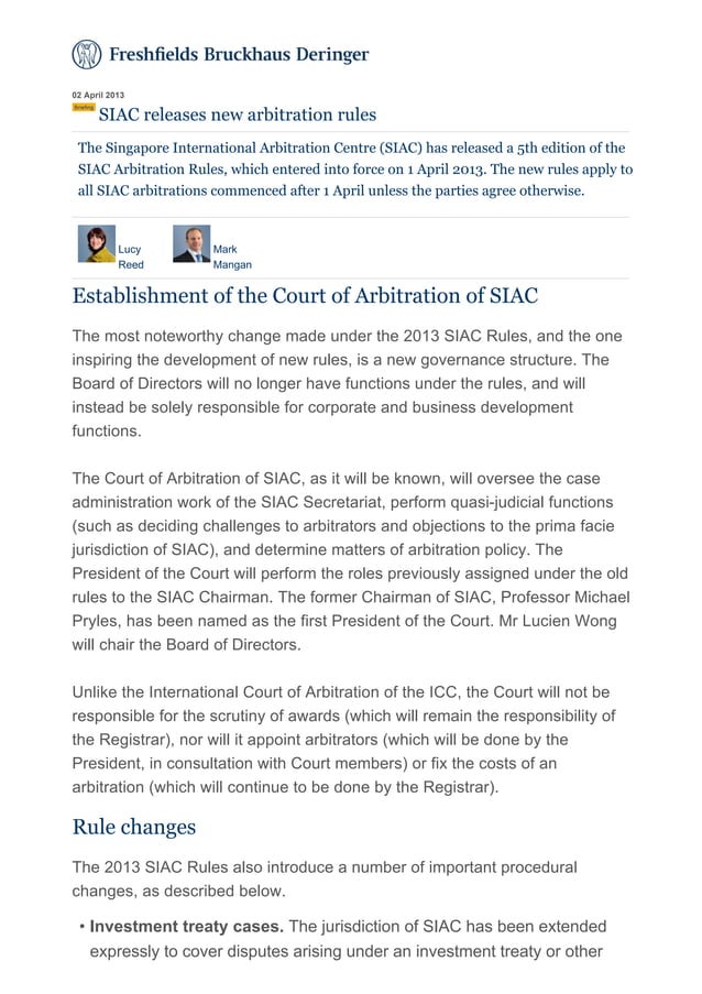 SIAC releases new arbitration rules | PDF