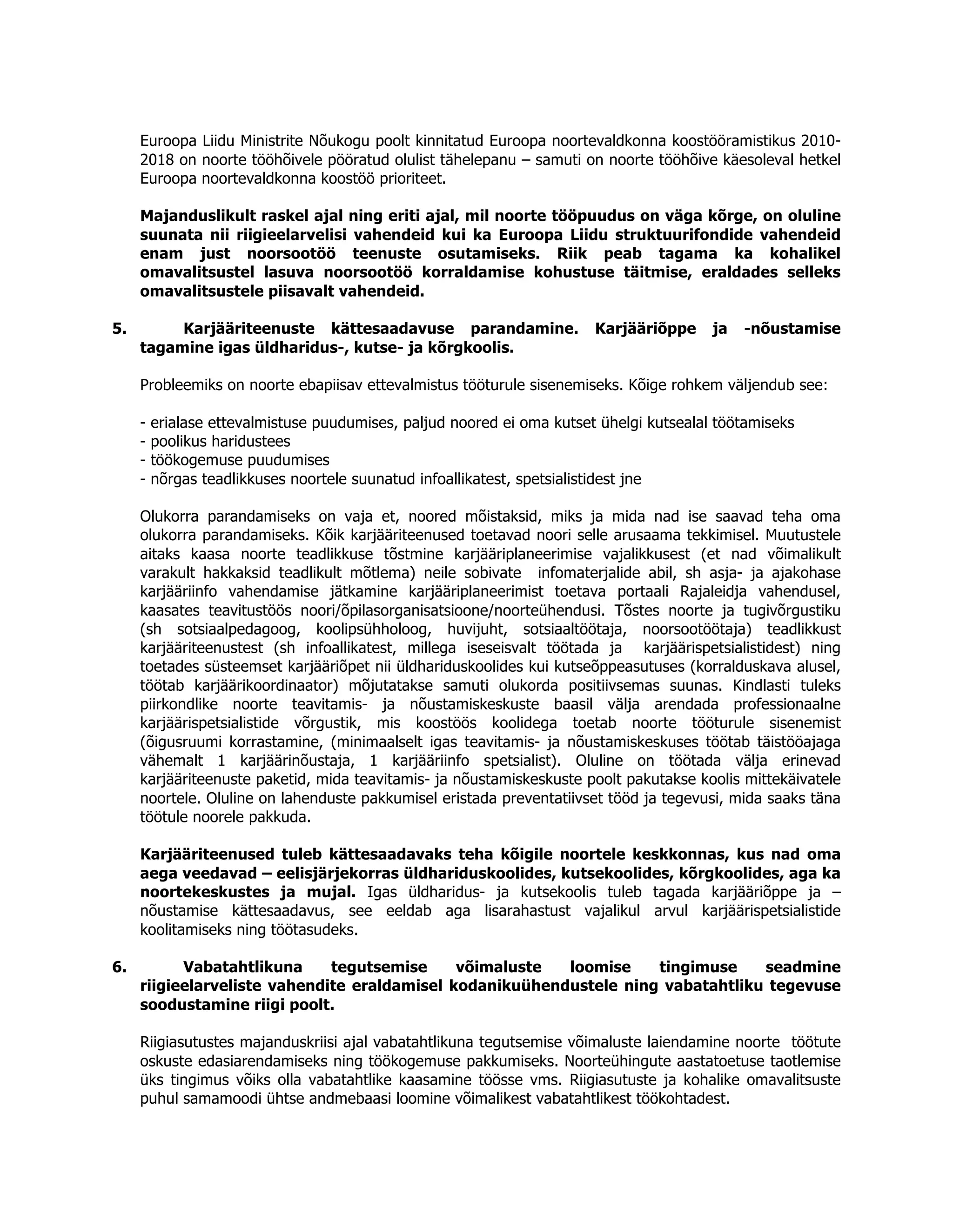 ENL ettepanekud riigikogule noorte tööhõive 25102010 | PDF
