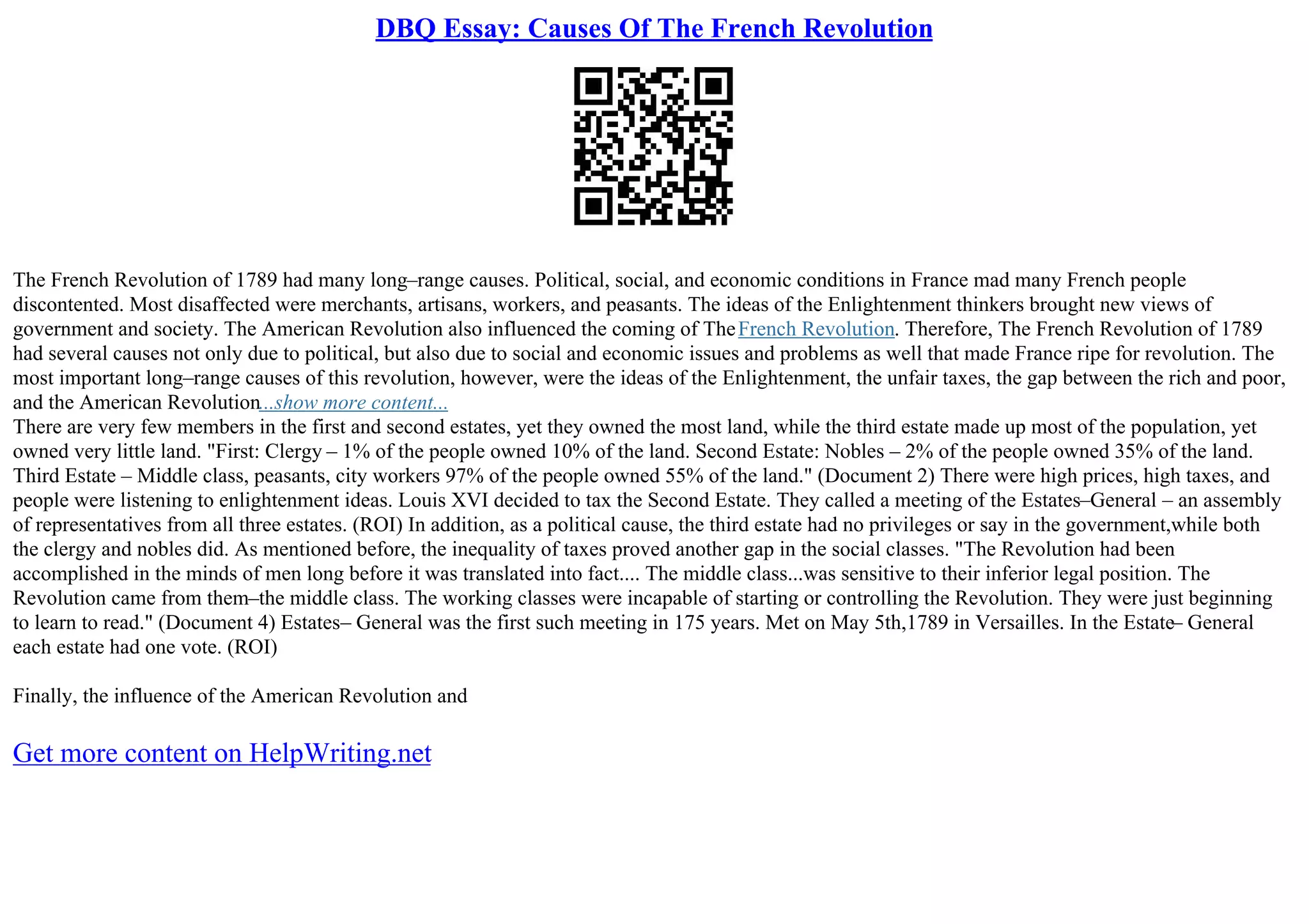 Enlightenment Influence On The French Revolution | PDF