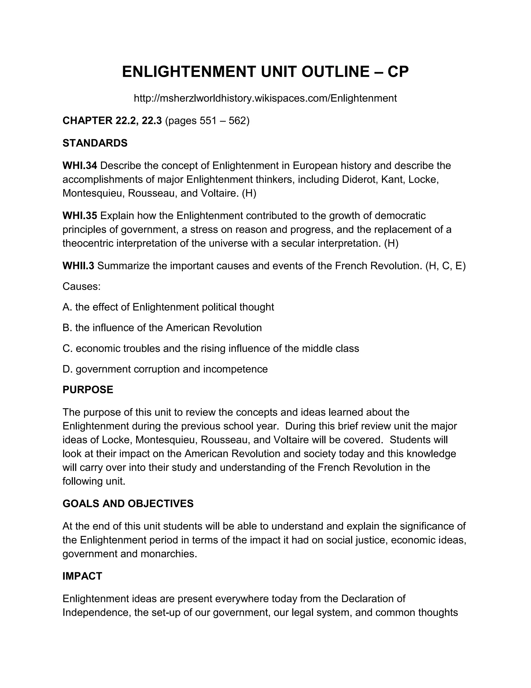 Enlightenment unit outline | DOCX