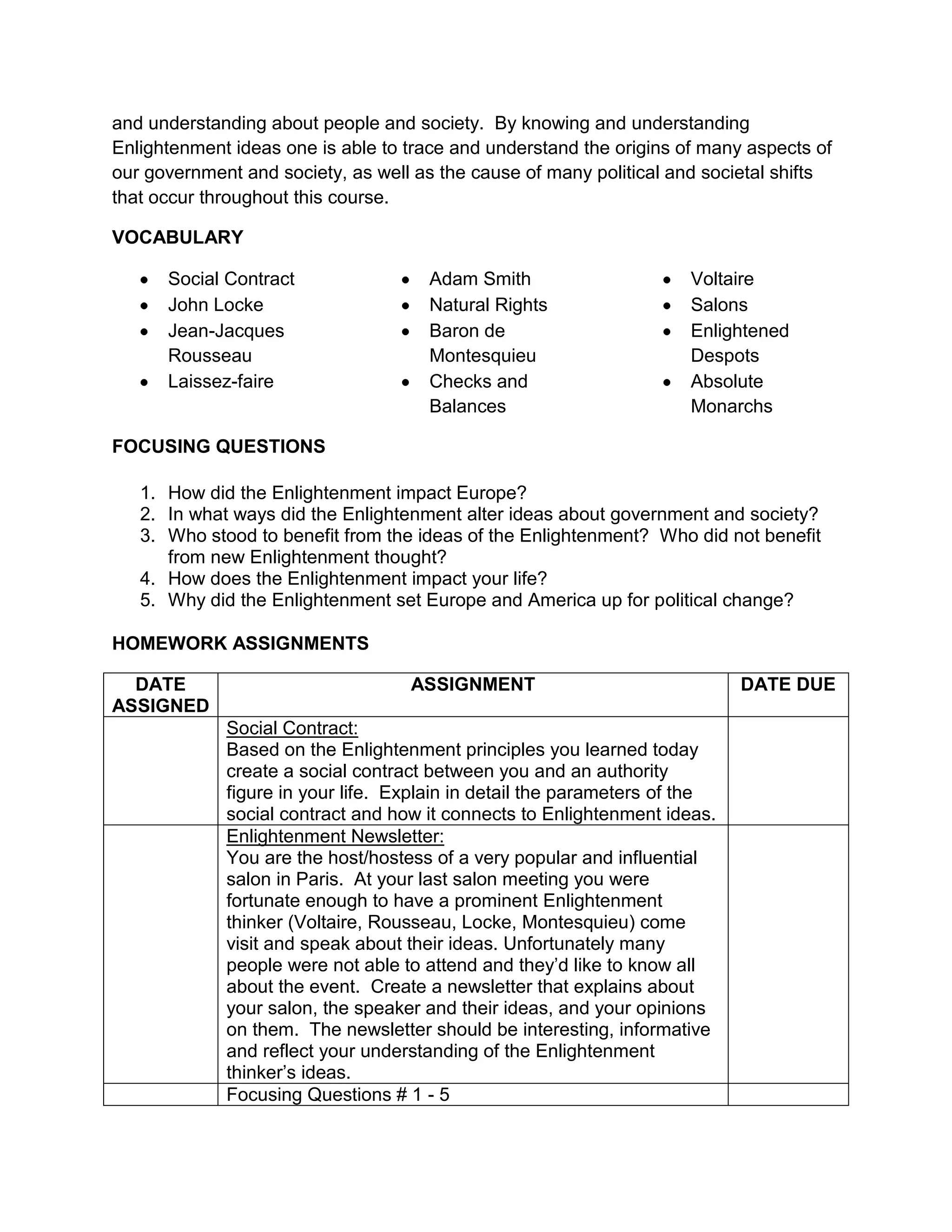 Enlightenment unit outline | PDF