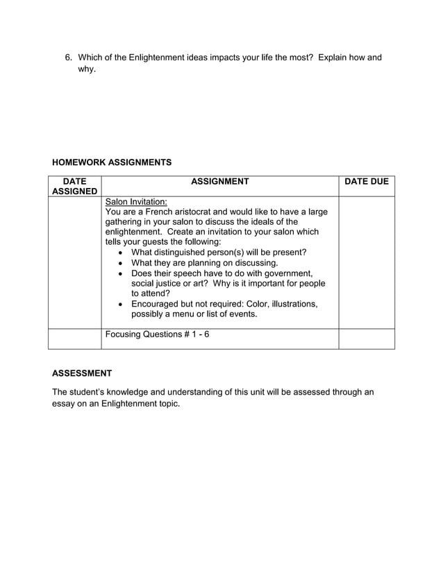 Enlightenment unit outline | PDF