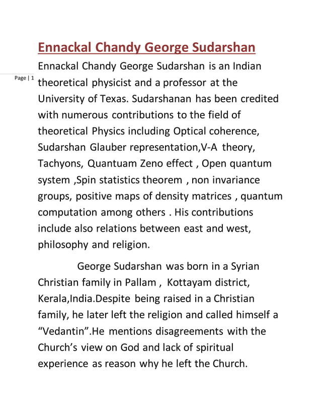 Ennackal chandy george sudarshan | PDF