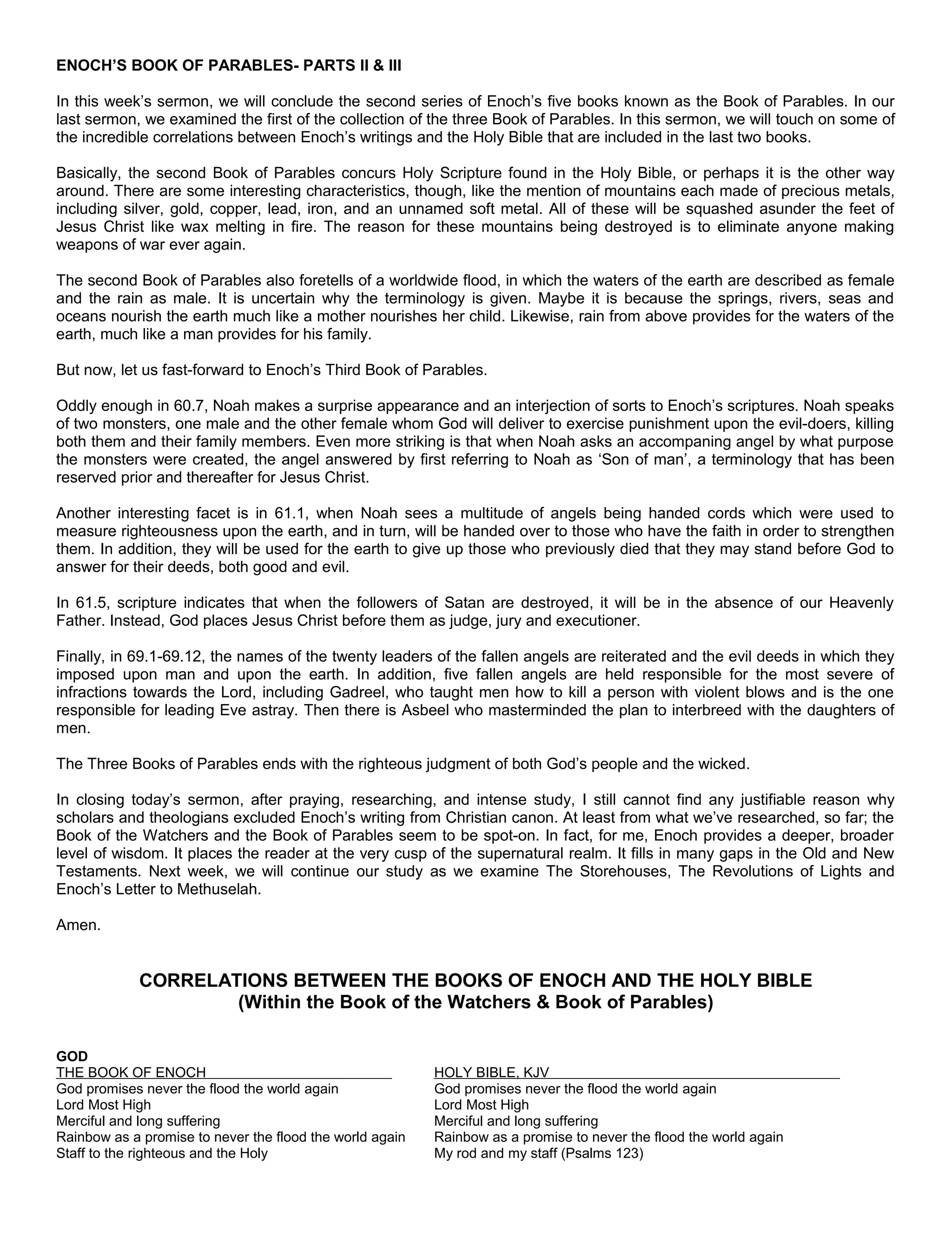 ENOCH'S BOOK OF PARABLES II, III | DOC