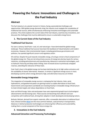 Powering the Future: Innovations and Challenges in the Fuel Industry | PDF