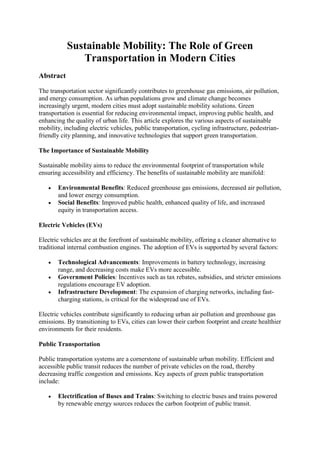 Sustainable Mobility: The Role of Green Transportation in Modern Cities ...