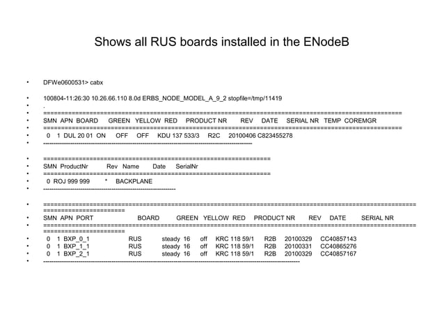E nodeb useful commands for rf engineer | PPT | Internet | Computing
