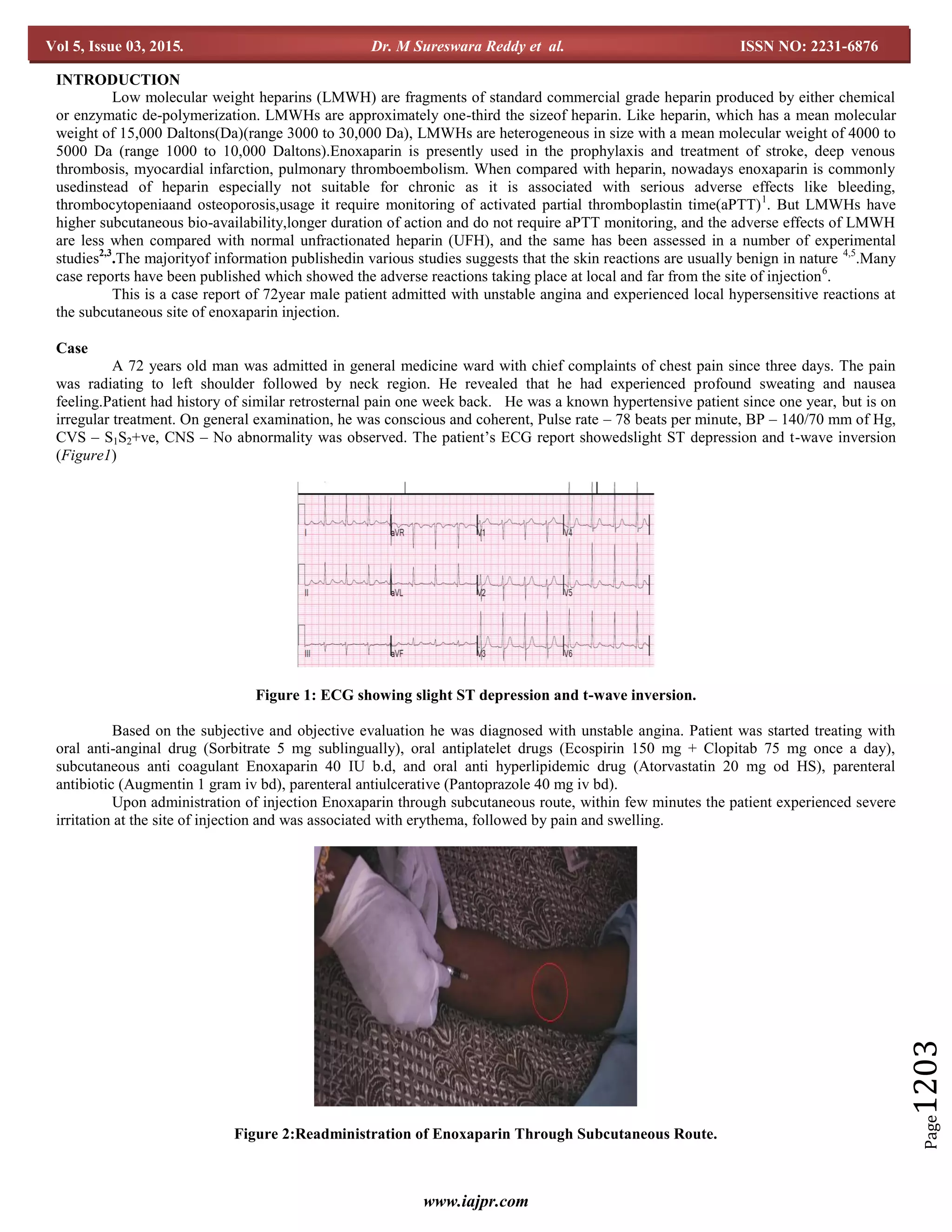 Enoxaparin induced local hypersensitivity reactions a rare case report ...