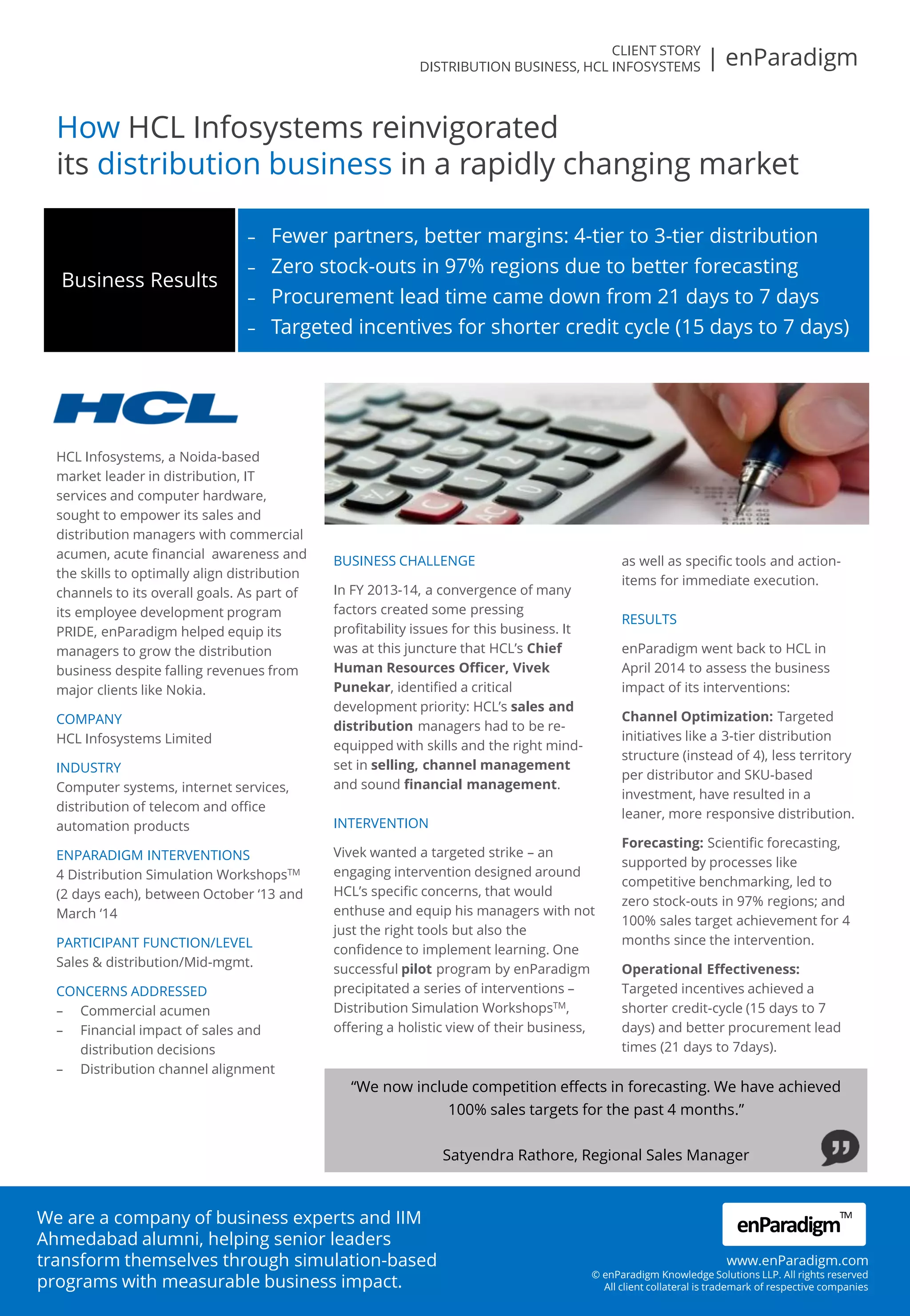 enParadigm Case Study - HCL Infosystems | PDF