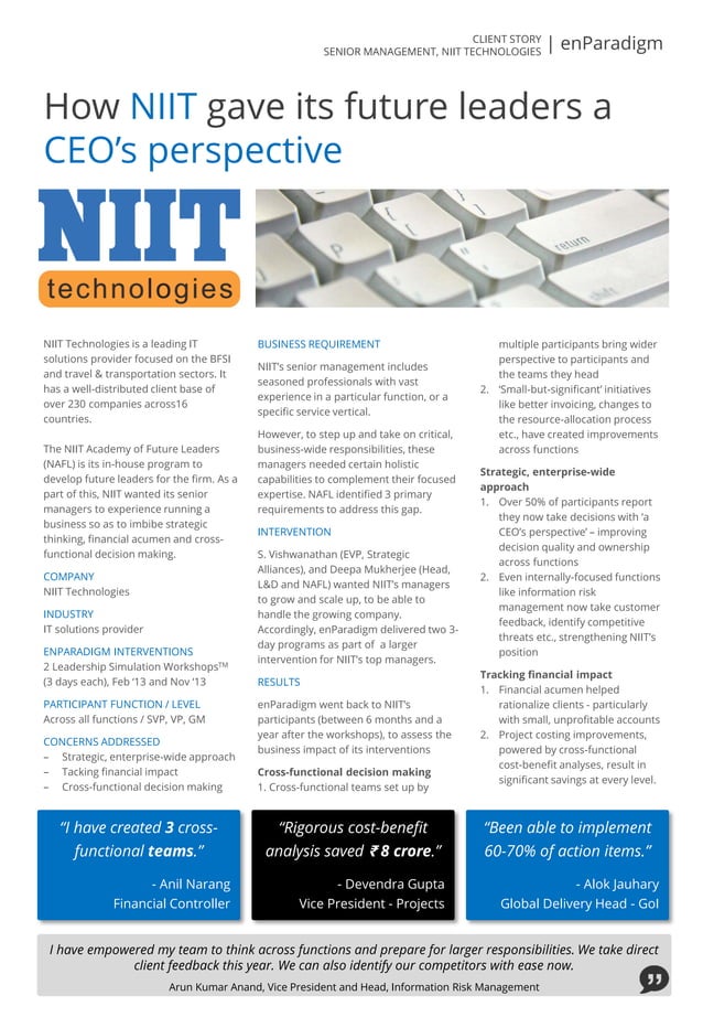 enParadigm Case Study - NIIT Technologies | PDF | Business Administration | Business