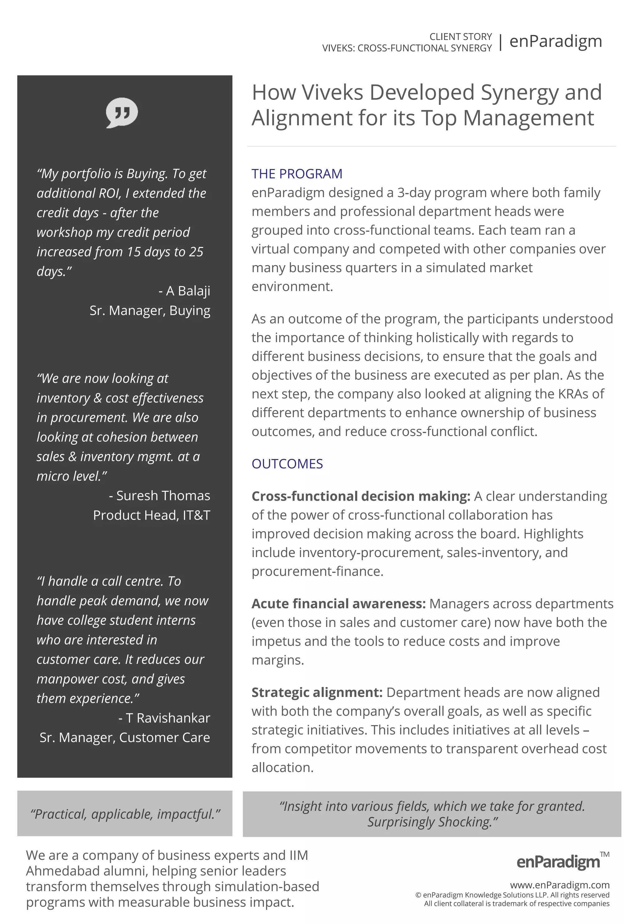 enParadigm Case Study - Vivek Ltd | PDF