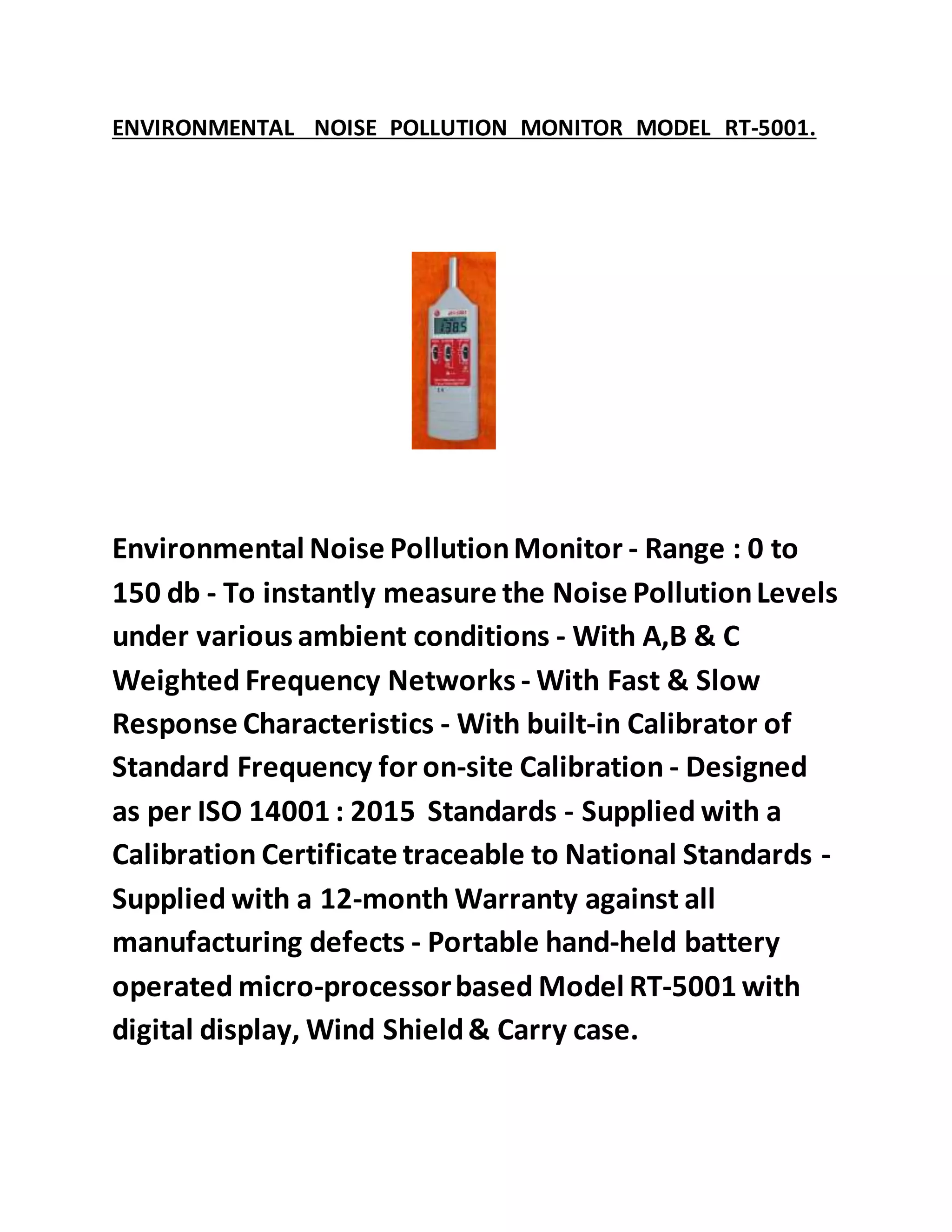 ENVIRONMENTAL NOISE POLLUTION MONITOR MODEL RT-5001. | DOCX