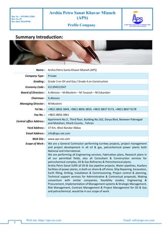 APS Profile Company | PDF