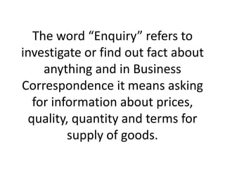 Enquiries Business Communication | PPTX