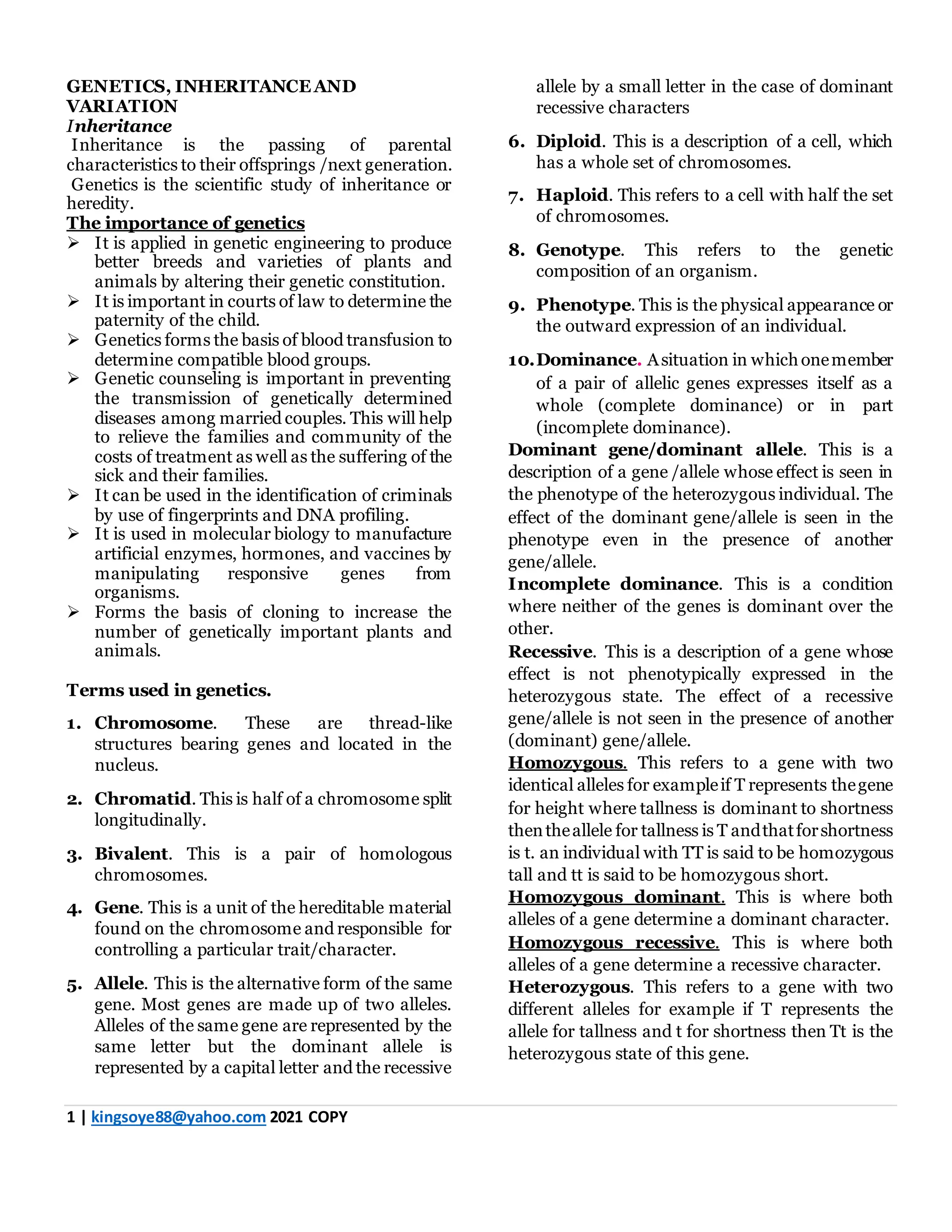 Enriched genetics notes 2021 @kingdom solutions | DOCX | Gardening ...