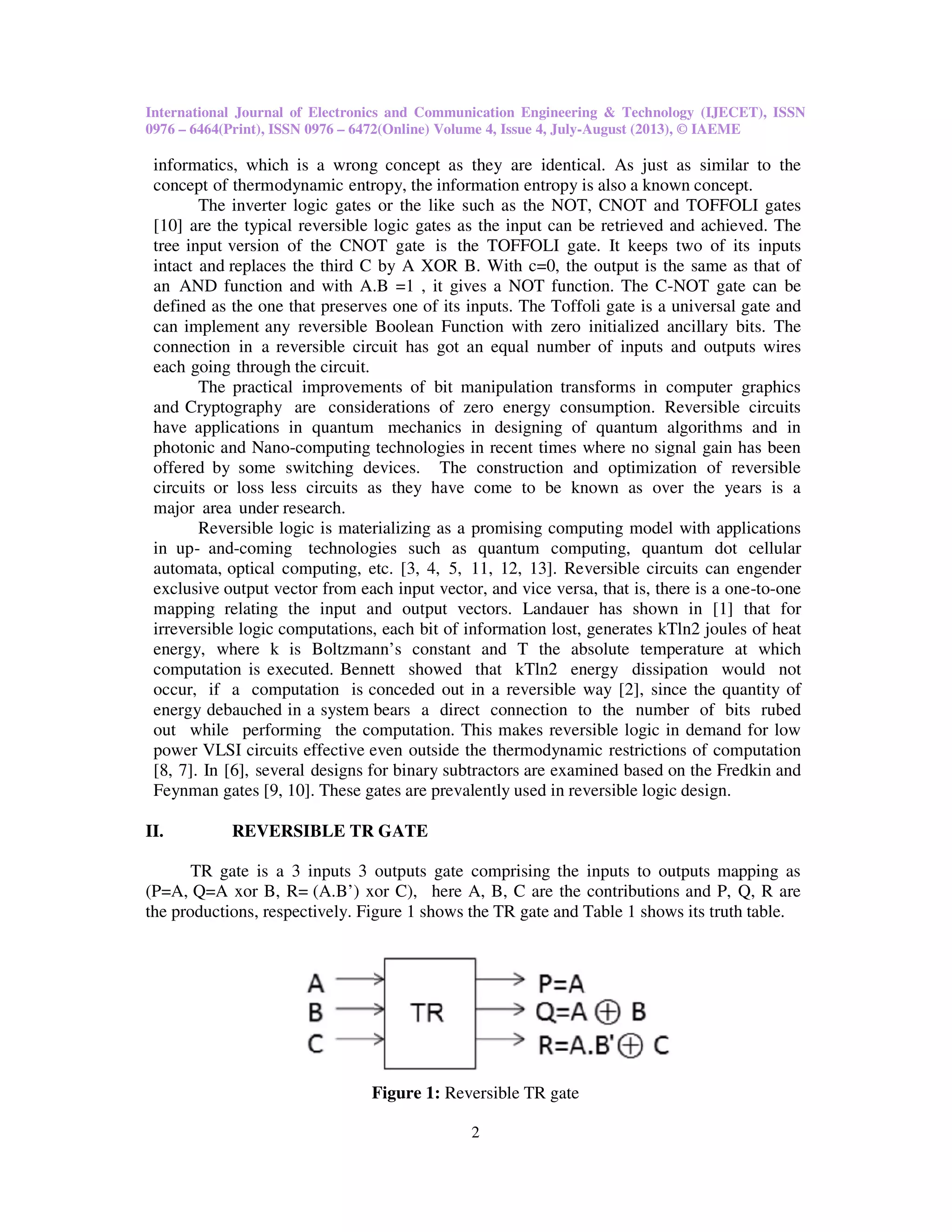 Enrichment towards the design of efficient 4 bit reversible subtractor 2 | PDF