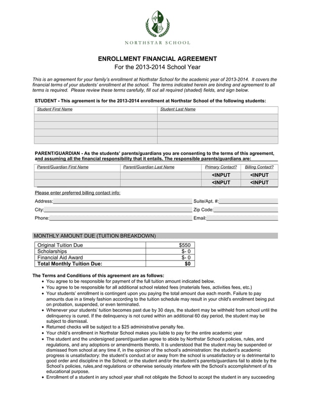 Enrollment agreement 2013-2014-blank | PDF