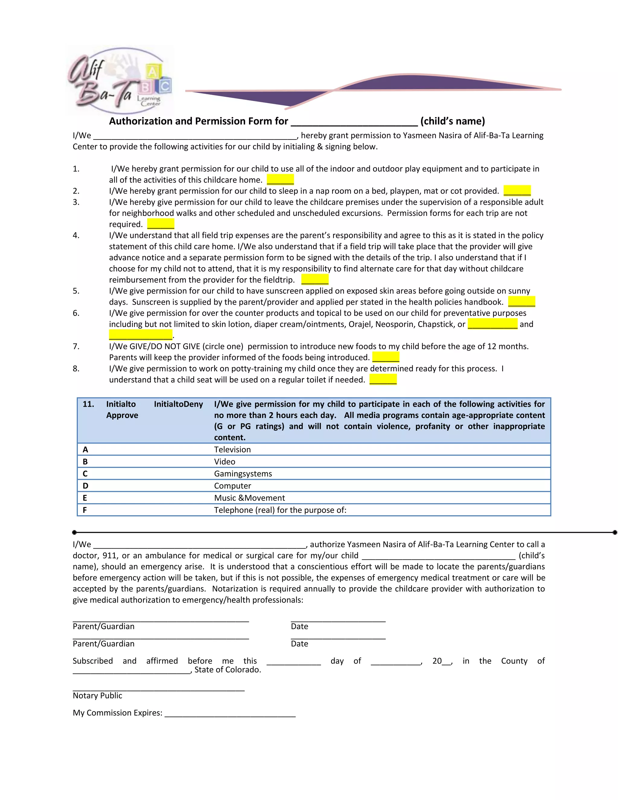 Enrollment packet | DOCX
