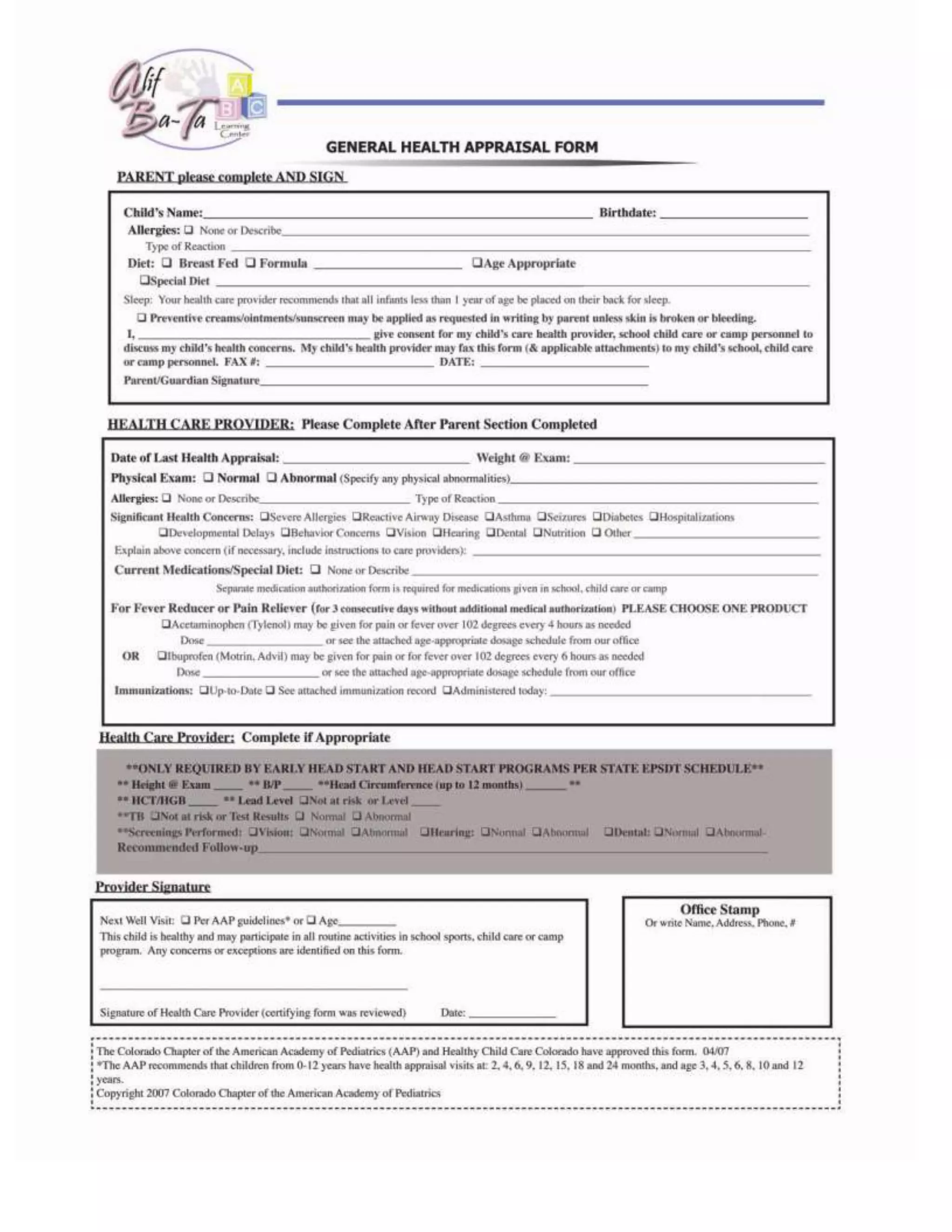 Enrollment packet preschool | DOCX