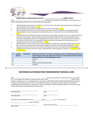 Enrollment packet preschool | DOCX