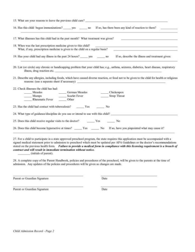 Preschool Program Release Form