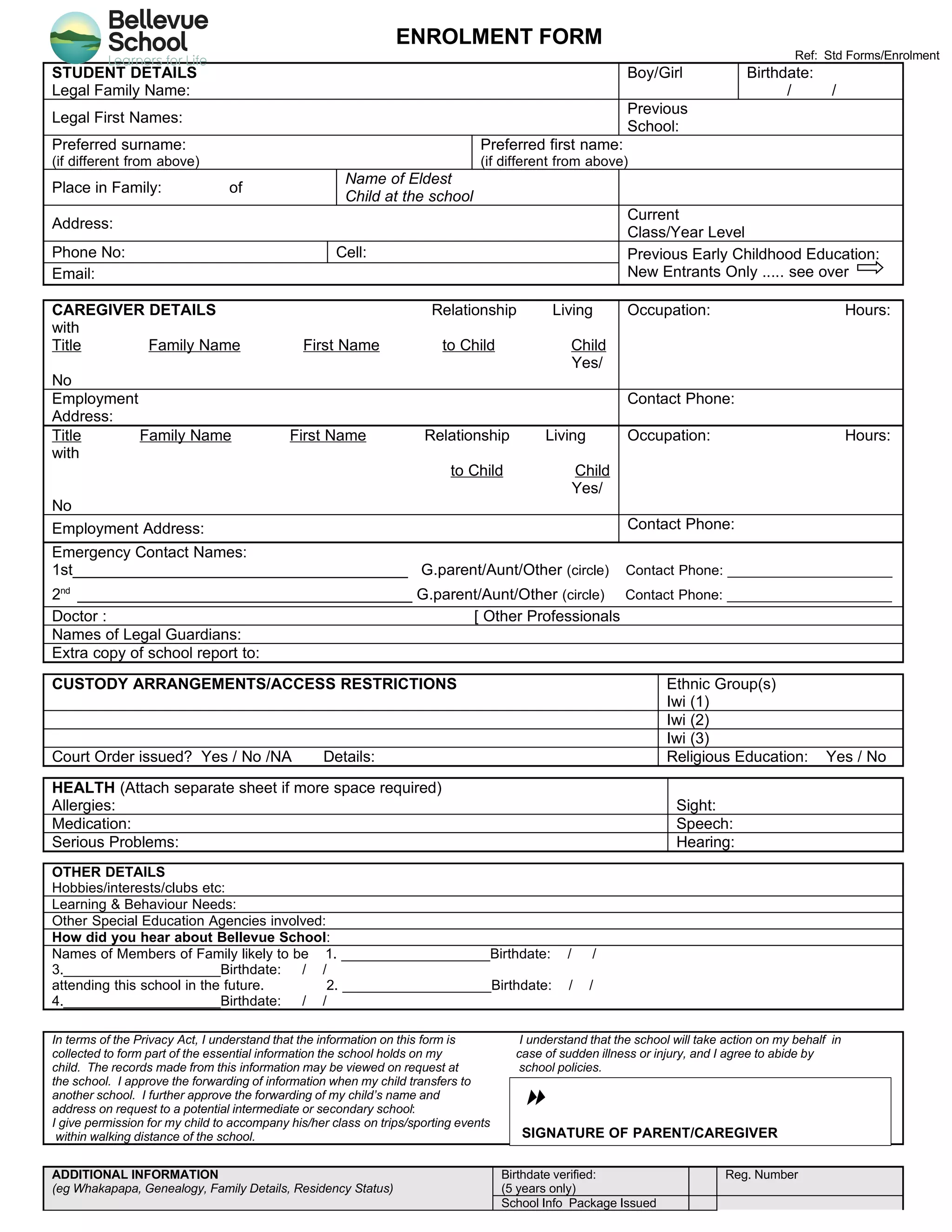 Enrolment form nov 2010 | DOC