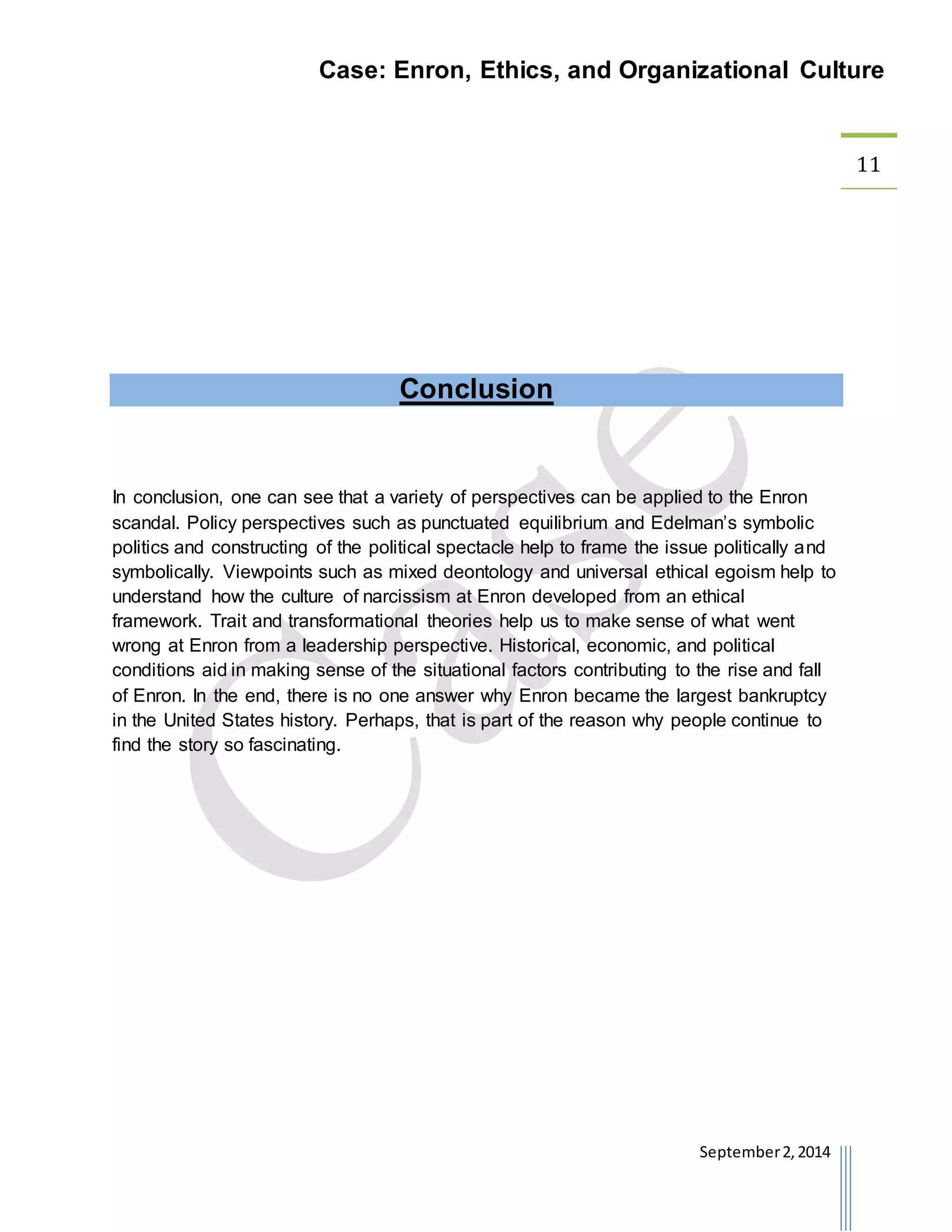 Enron, ethics and organizational culture | DOCX