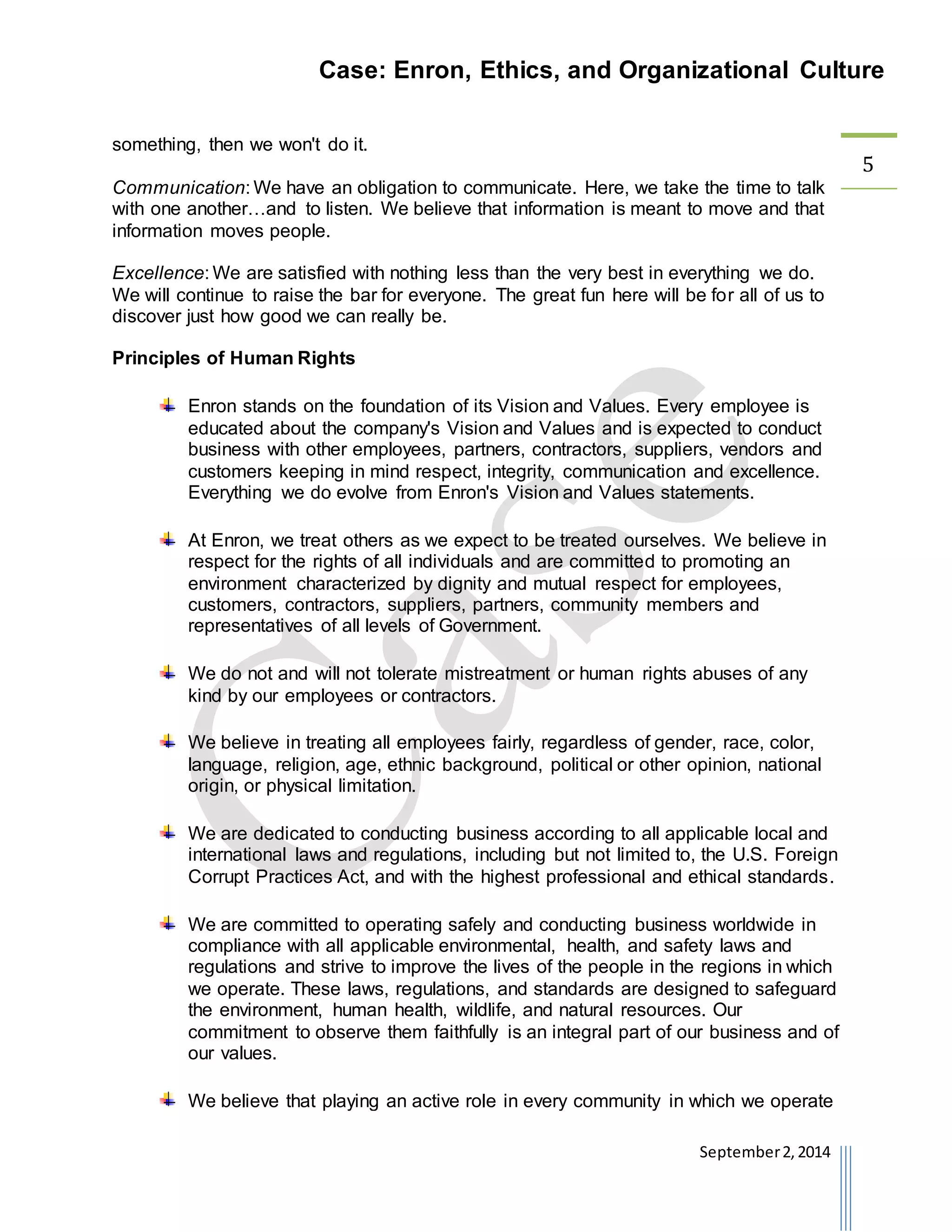 Enron, ethics and organizational culture | DOCX