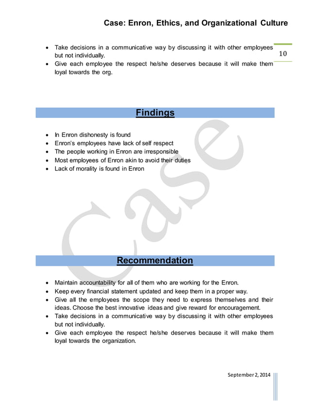 Enron, ethics and organizational culture | DOCX