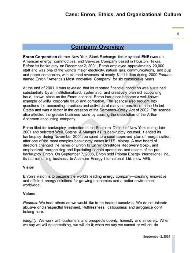 Enron, ethics and organizational culture | DOCX