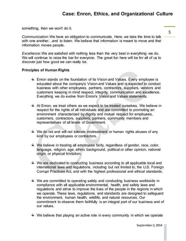 Enron, ethics and organizational culture | DOCX